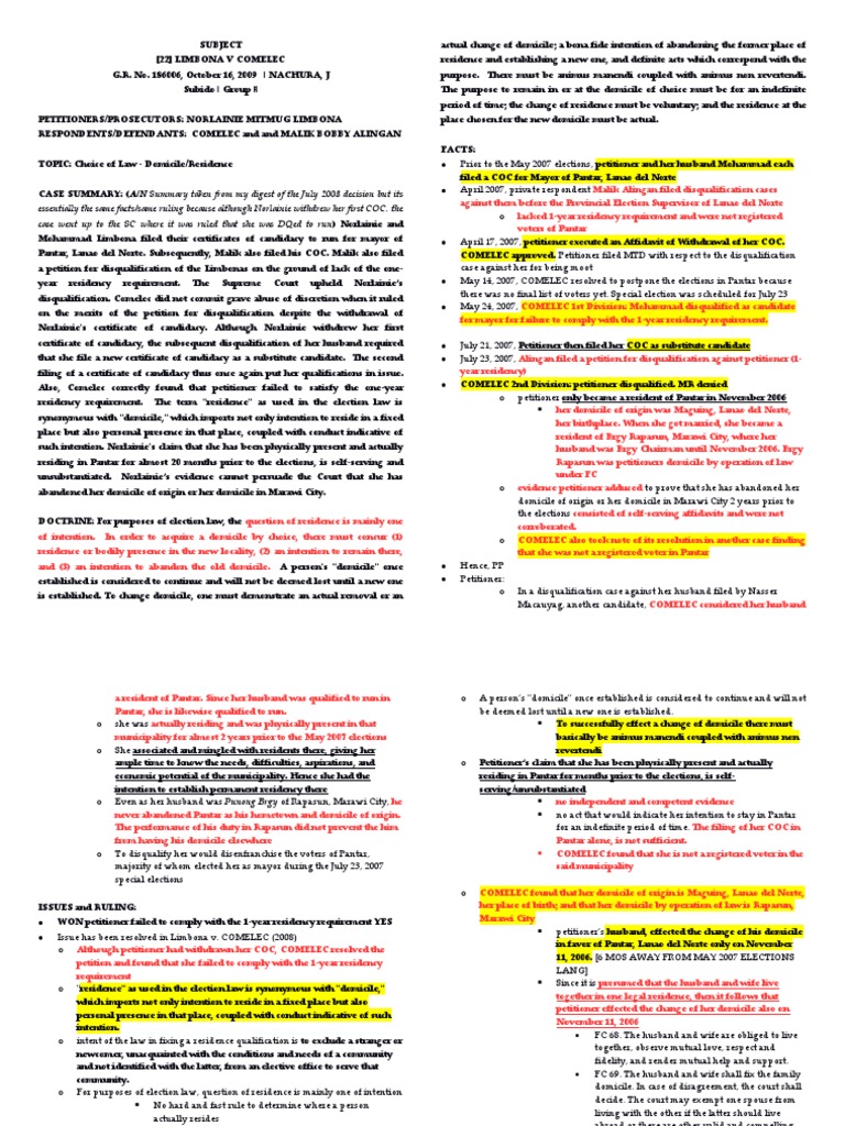 Digest Template | PDF | Domicile (Law) | Government Information