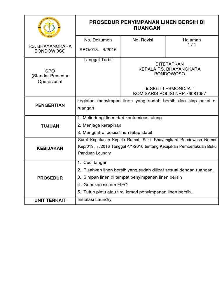 Prosedur Penyimpanan Linen Bersih Di Ruangan | PDF