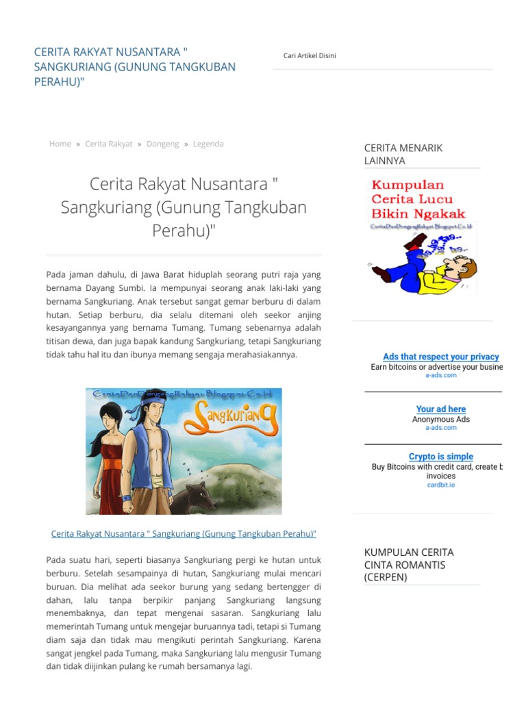 Cerita Rakyat Nusantara - Sangkuriang (Gunung Tangkuban Perahu) | PDF