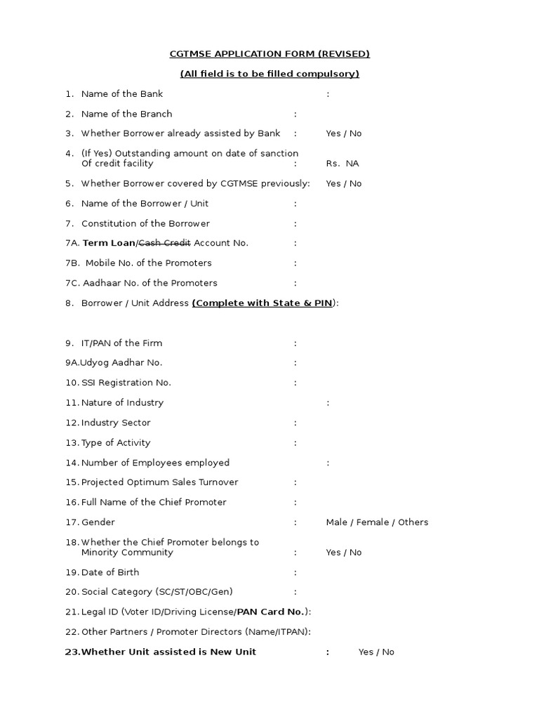 CGTMSE Application (Revised) Format | PDF | Margin (Finance) | Credit