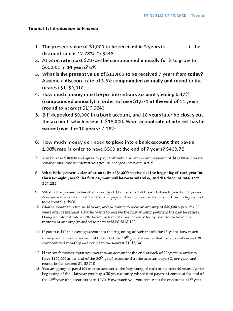 Tutorial 2 | PDF | Present Value | Discounting