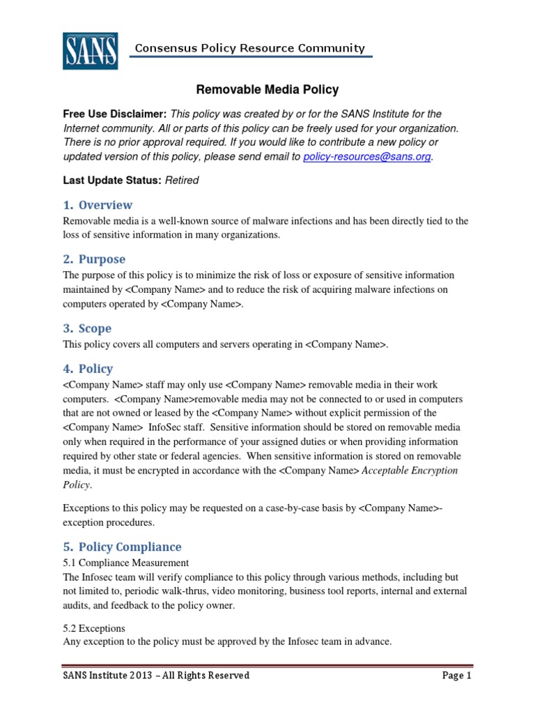 Overview: Removable Media Policy | Download Free PDF | Information ...
