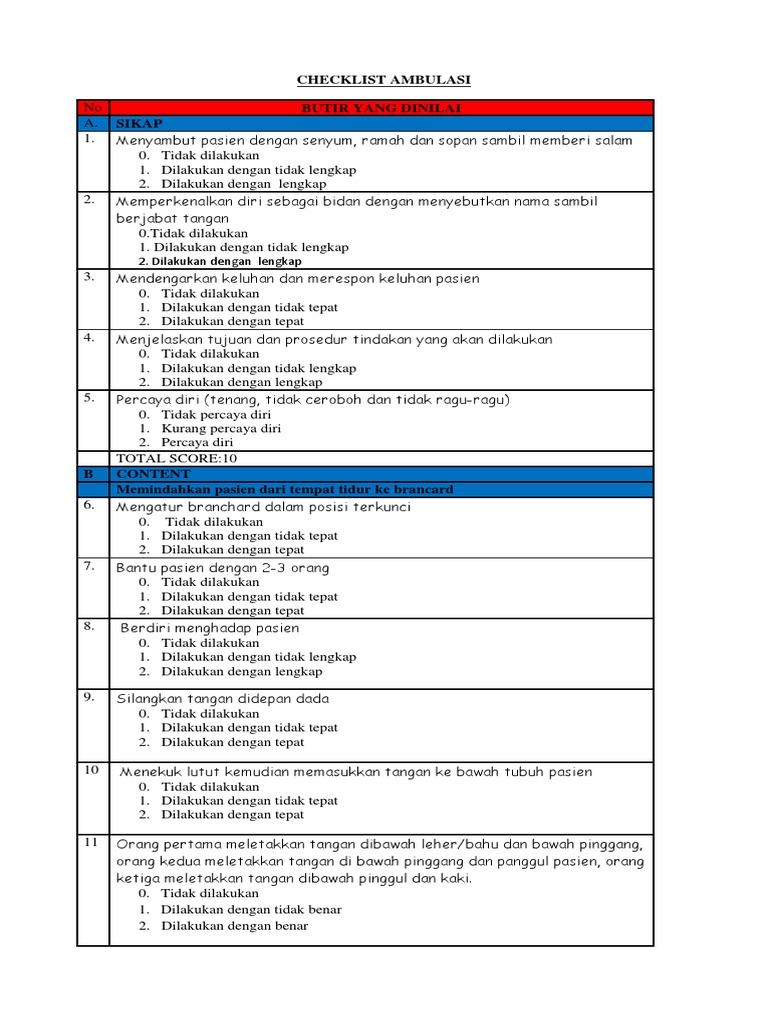 Checklist Ambulasi | PDF
