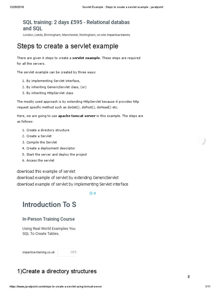 Servlet Example - Steps To Create A Servlet Example - Javatpoint | PDF ...