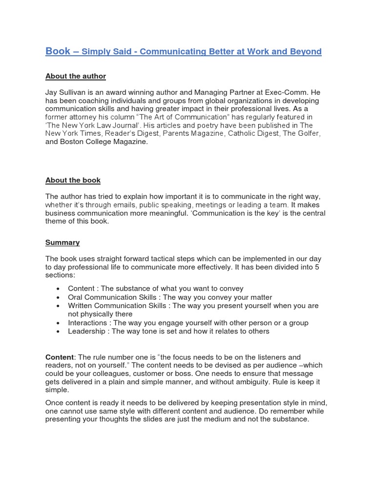 Book Review - Simply Said | PDF | Communication | Leadership