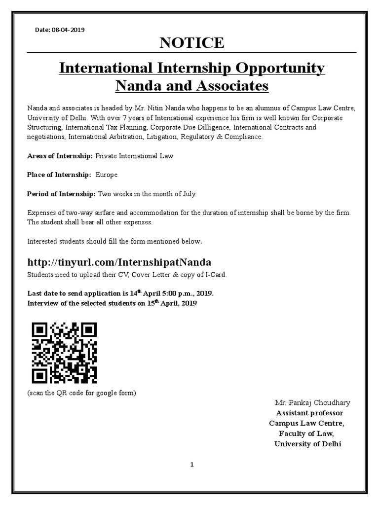 Notice - Internship | PDF