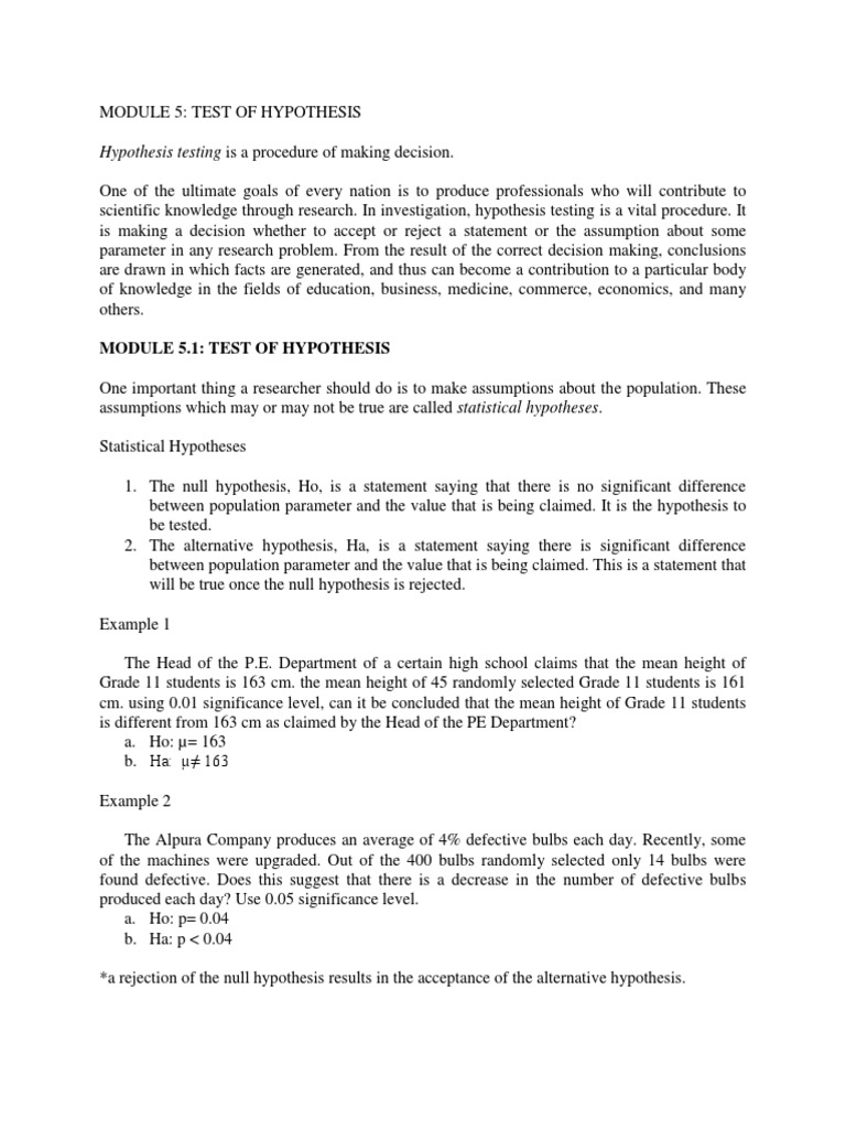 Hypothesis Testing Is A Procedure of Making Decision | PDF ...