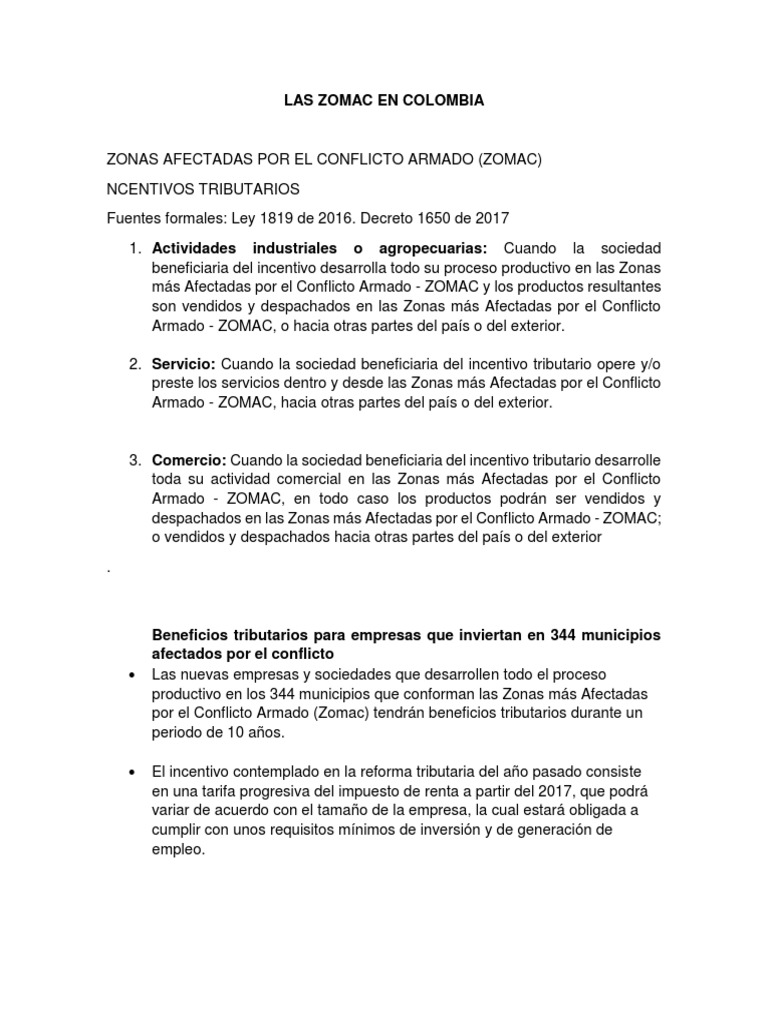 Las Zomac en Colombia | PDF | Colombia | Pequeñas y medianas empresas