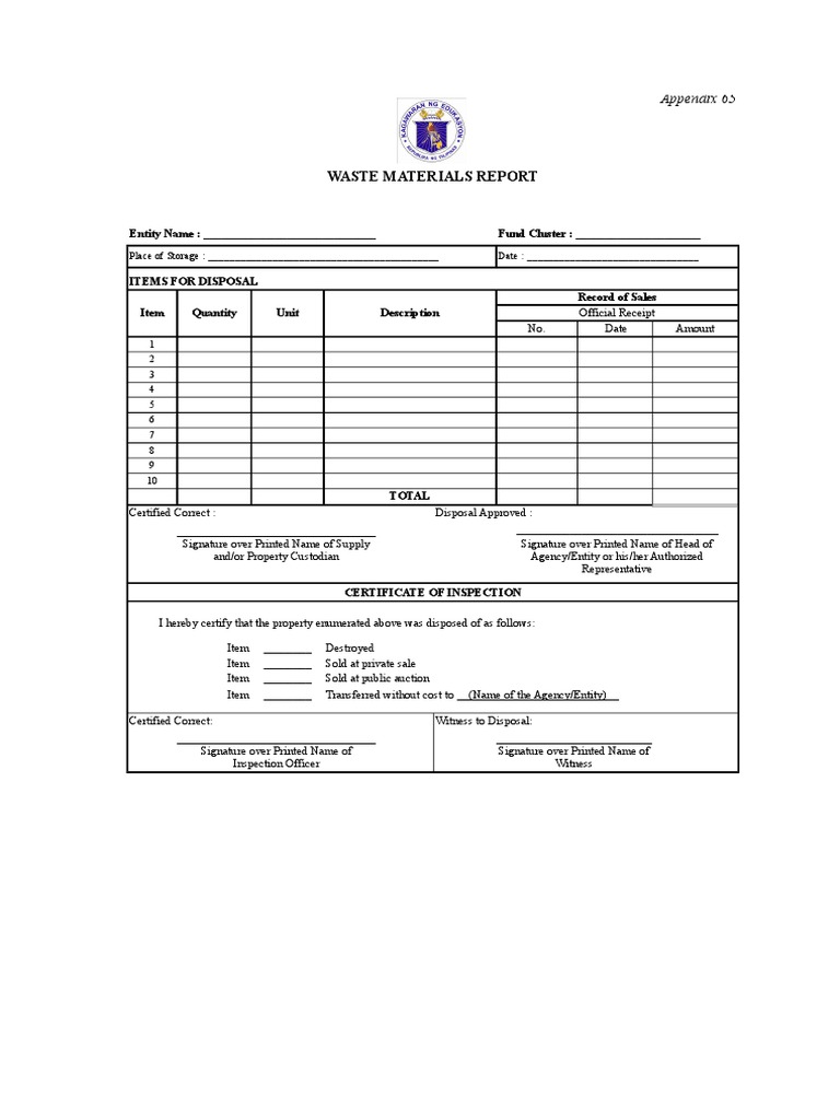 Waste Materials Report Form No. 64-A | PDF | Finance & Money Management