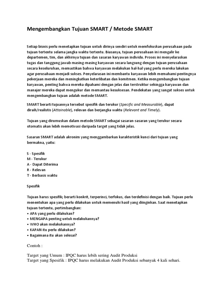 Mengembangkan Tujuan Metode SMART | PDF | Karier & Perkembangan | Bisnis