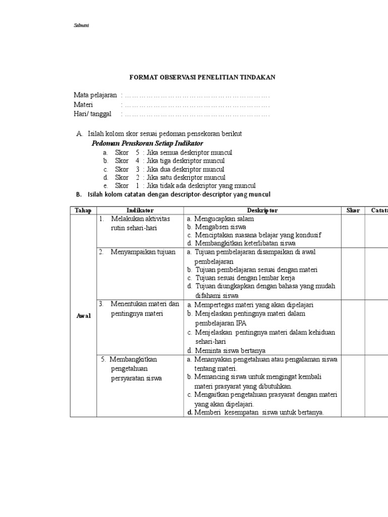 Lembar Observasi Guru | PDF