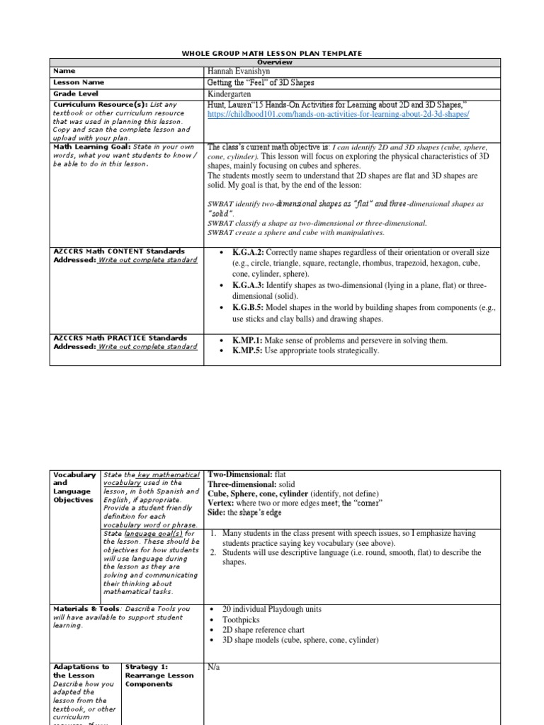 Whole Group Lesson Plan Revised | PDF | Shape | Sphere