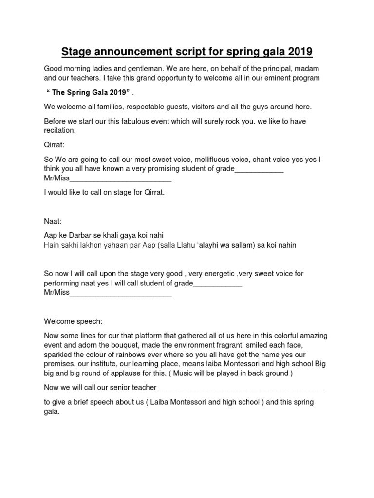 Stage Announcement Script For Spring Gala 2019 | PDF | Leisure