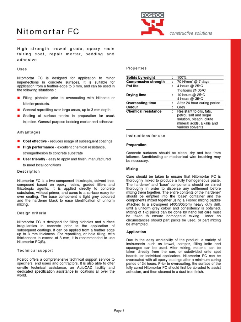 Nitomortar FC: High Strength Trowel Grade, Epoxy Resin Fairing Coat ...