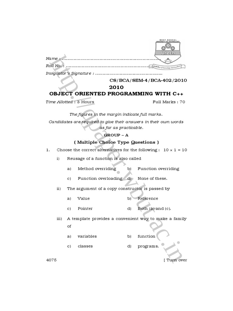 Bca - 402 PDF | Download Free PDF | C++ | Object Oriented Programming