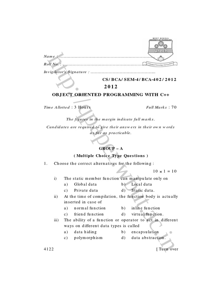 HT TP: //qpa Pe R.W But .Ac .In: Object Oriented Programming With C++ | PDF | Subroutine ...