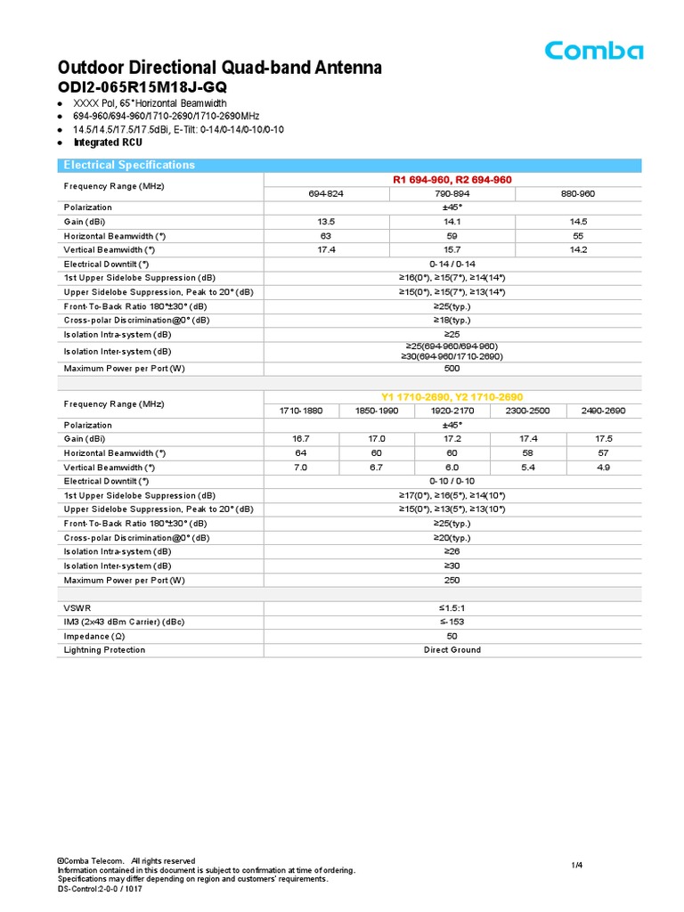 Odi2 065R15M18J | PDF | Antenna (Radio) | Decibel