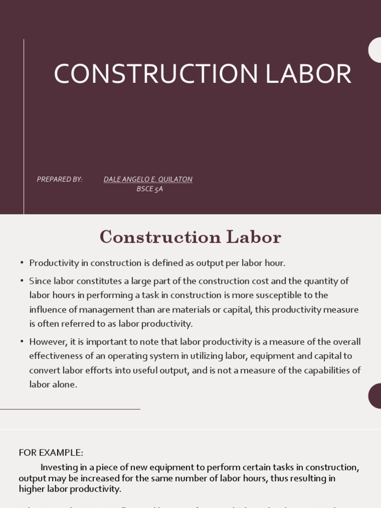 Special Topics in Construction Engineering Construction Labor and ...