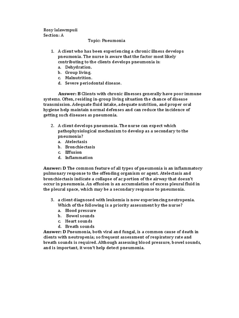 10 Quiz of Pneumonia | PDF | Pneumonia | Respiratory Tract