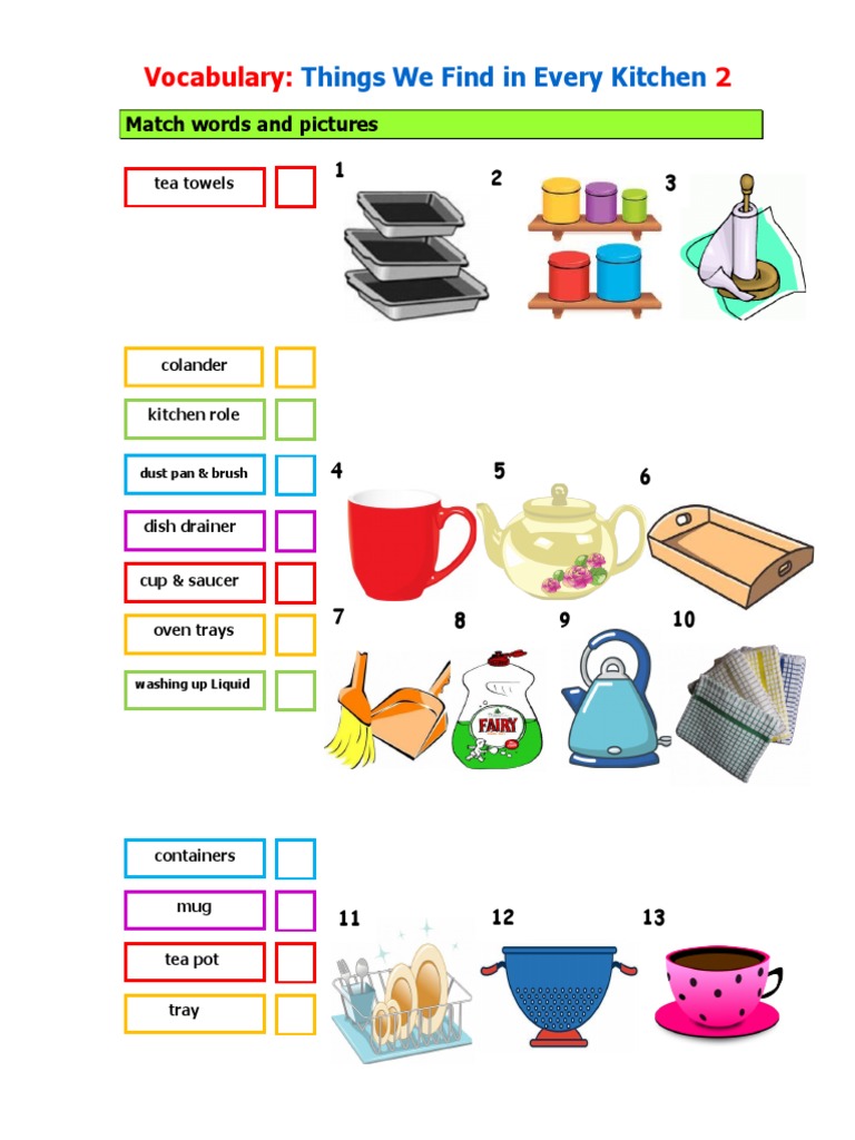 Kitchen Vocabulary Matching Exercise | PDF | Cooking, Food & Wine