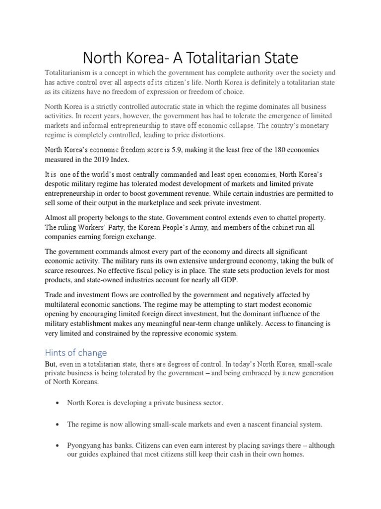 North Korea-A Totalitarian State: Hints of Change | PDF | North Korea ...