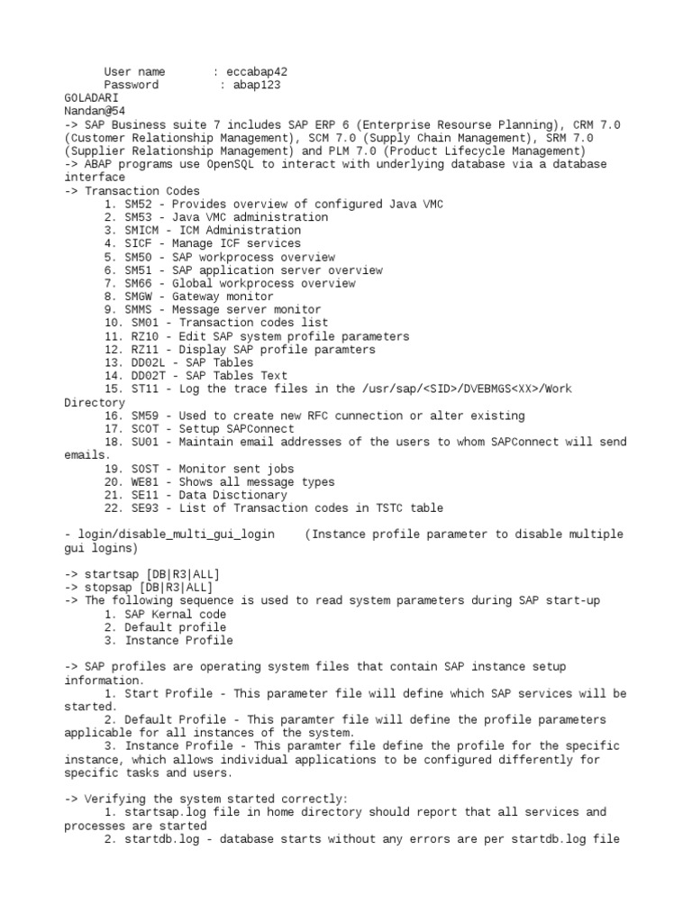 SAP Basis Notes.txt | Databases | Java (Programming Language)