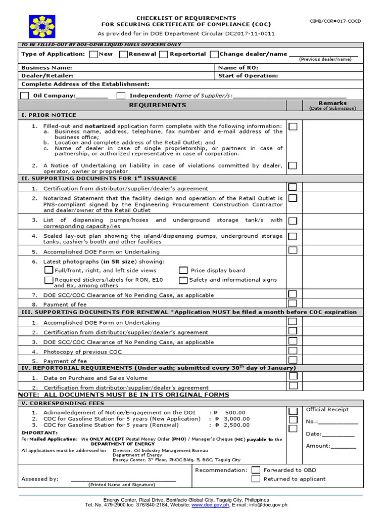 COC Checklist Form | PDF | Business