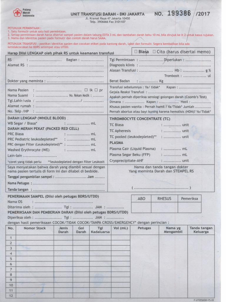 Form Permintaan Darah058 | PDF