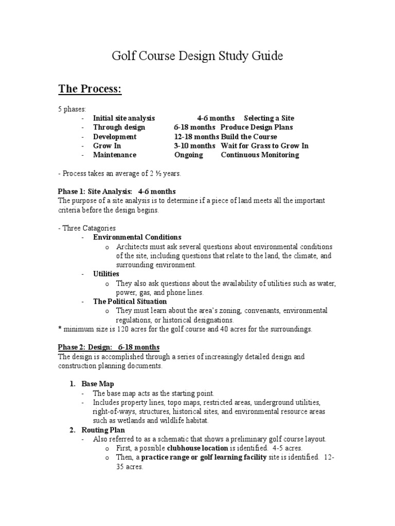 Golf Course Design Study Guide: The Process | PDF | Golf Course | Drainage