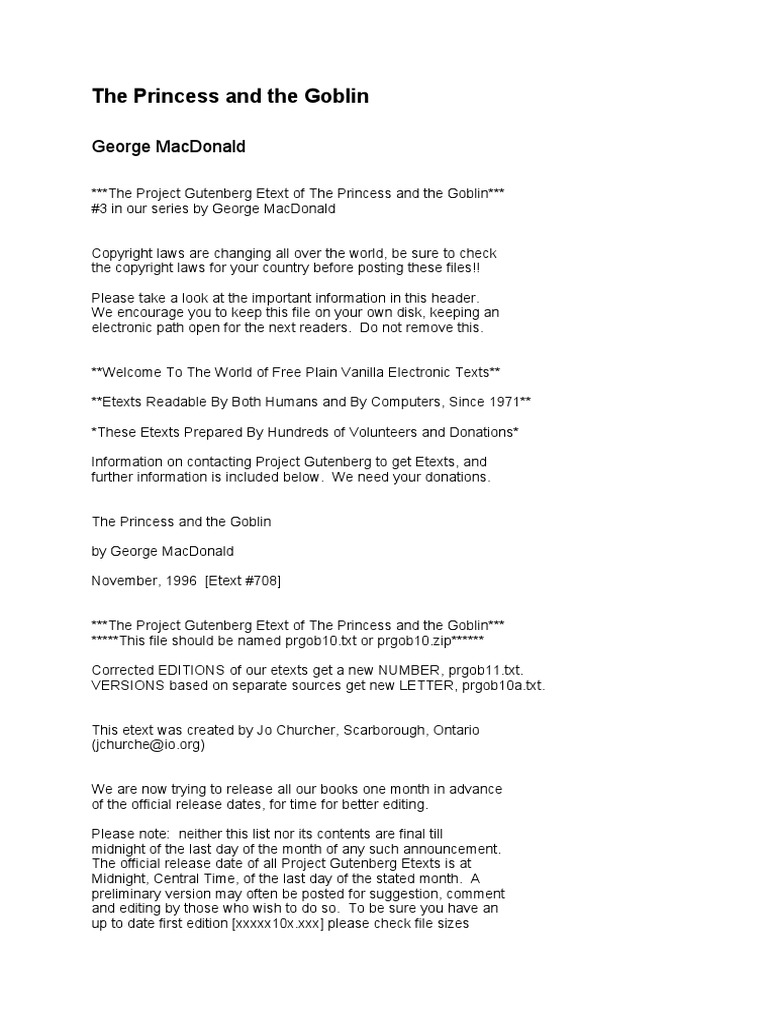 The Princess and the Goblin Etext | PDF | Indemnity | E Text