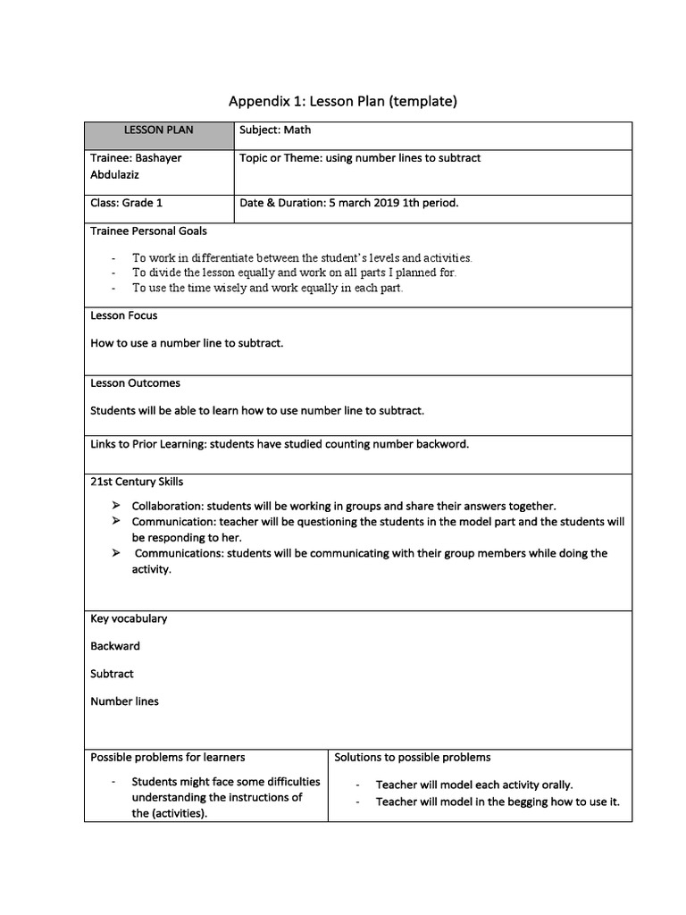 Appendix 1: Lesson Plan (Template) | Download Free PDF | Lesson Plan ...