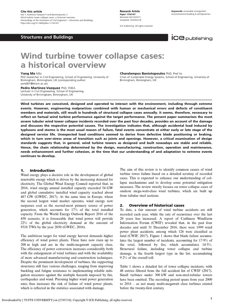 Wind Turbine Tower Collapse Cases - A Historical Overview | PDF | Wind ...