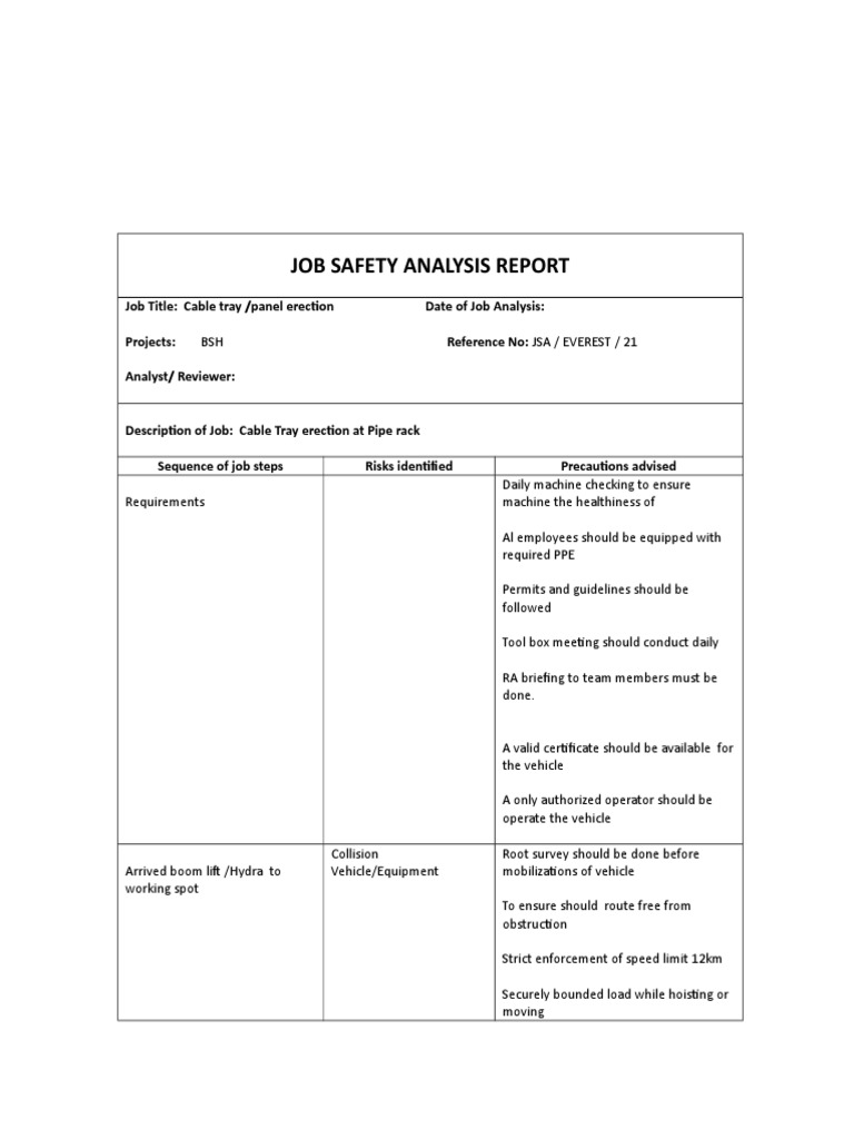 JSA Cable Tray Erection On Pipe Rack | PDF | Welding | Construction