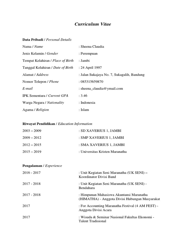 Curriculum Vitae: Data Pribadi / Personal Details | PDF