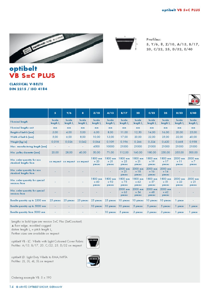 Optibelt VB Length Range | PDF | Belt (Mechanical) | Mechanical Engineering