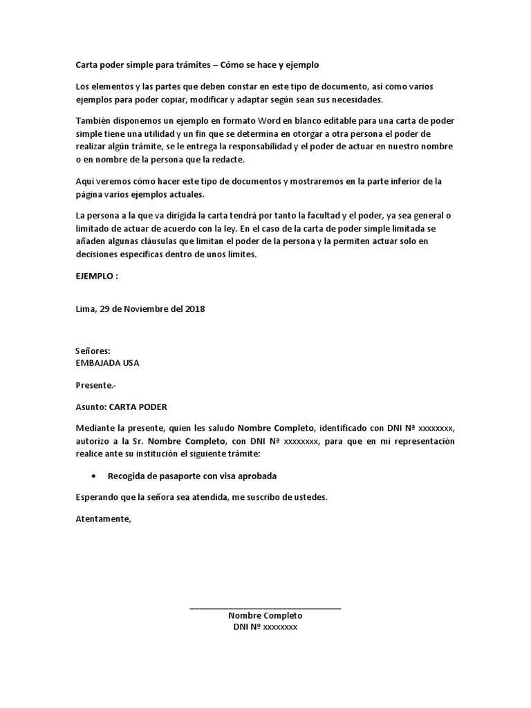 Formato CARTA PODER - Embajada | PDF | Gobierno