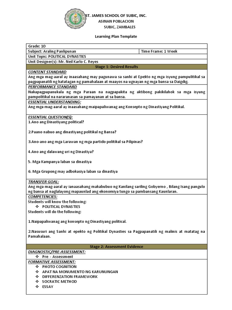 Political Dynasty Learning Plan | PDF