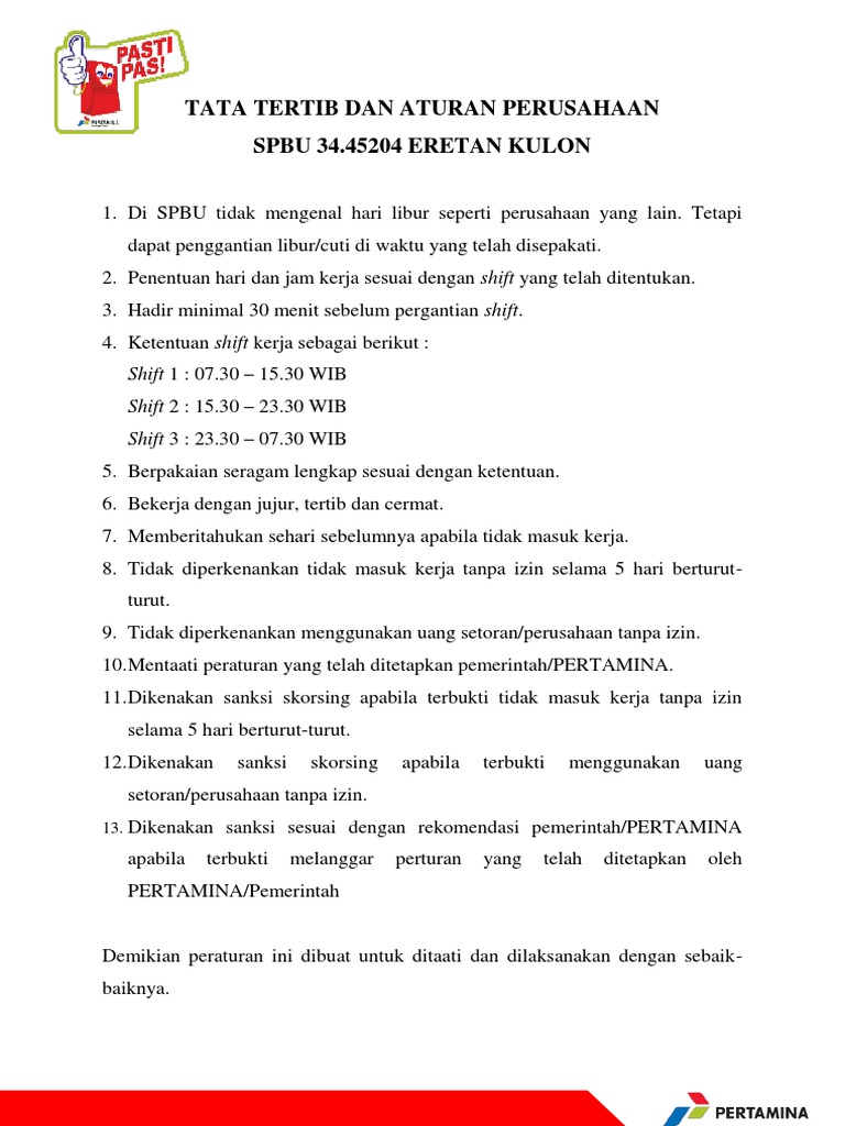 Contoh Tata Tertib Dan Aturan Perusahaan | PDF