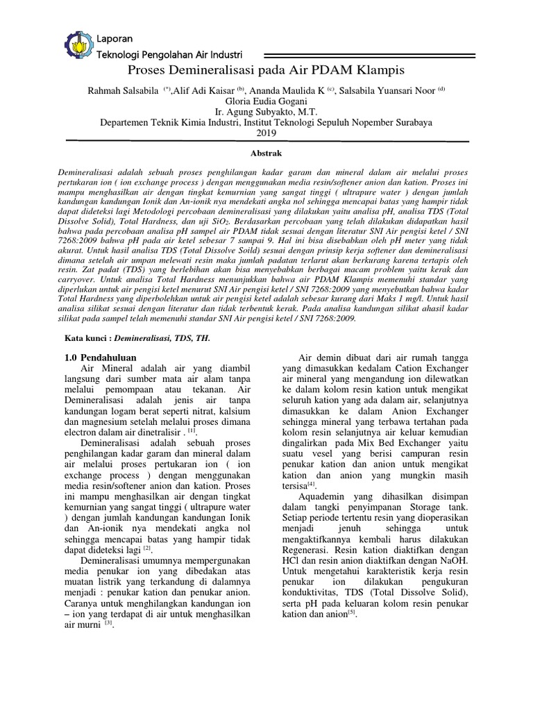 Demineralisasi Air Pdam | PDF