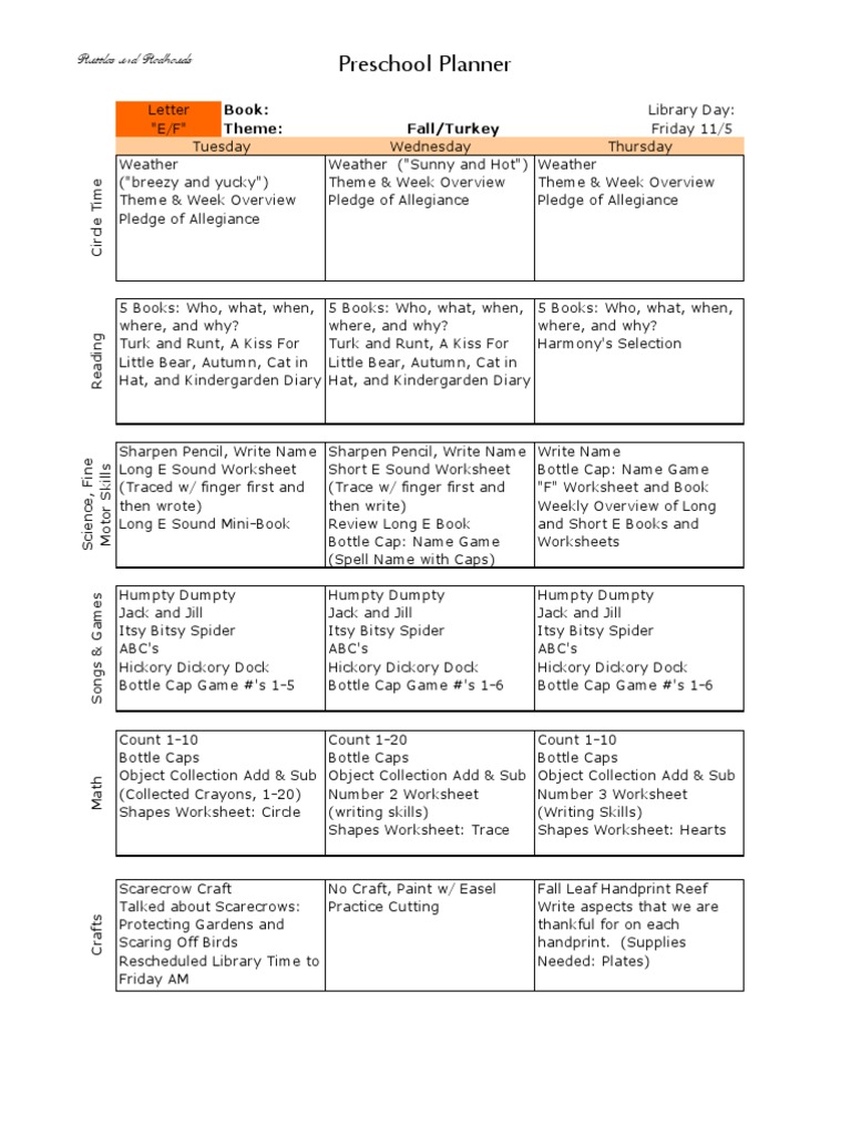 Preschool Planner: Fall Activities Guide | PDF