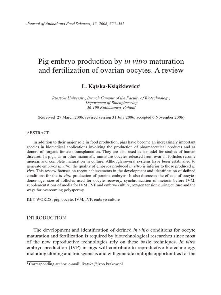 Pig Embryo Production by | PDF | In Vitro Fertilisation | Fertilisation