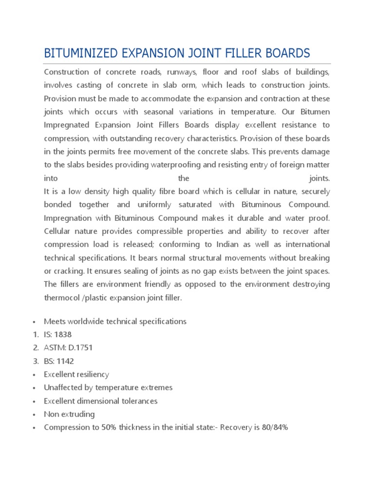 Bituminized Expansion Joint Filler | PDF | Asphalt | Concrete