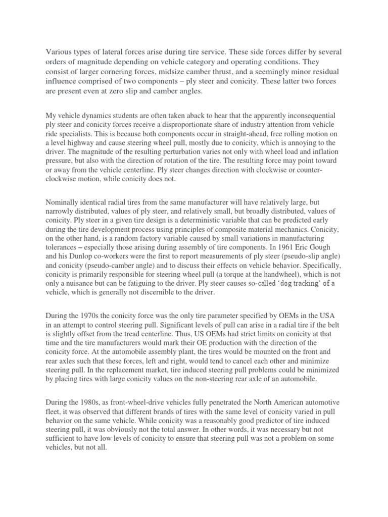 Ply Steer and Conicity | PDF | Tire | Force