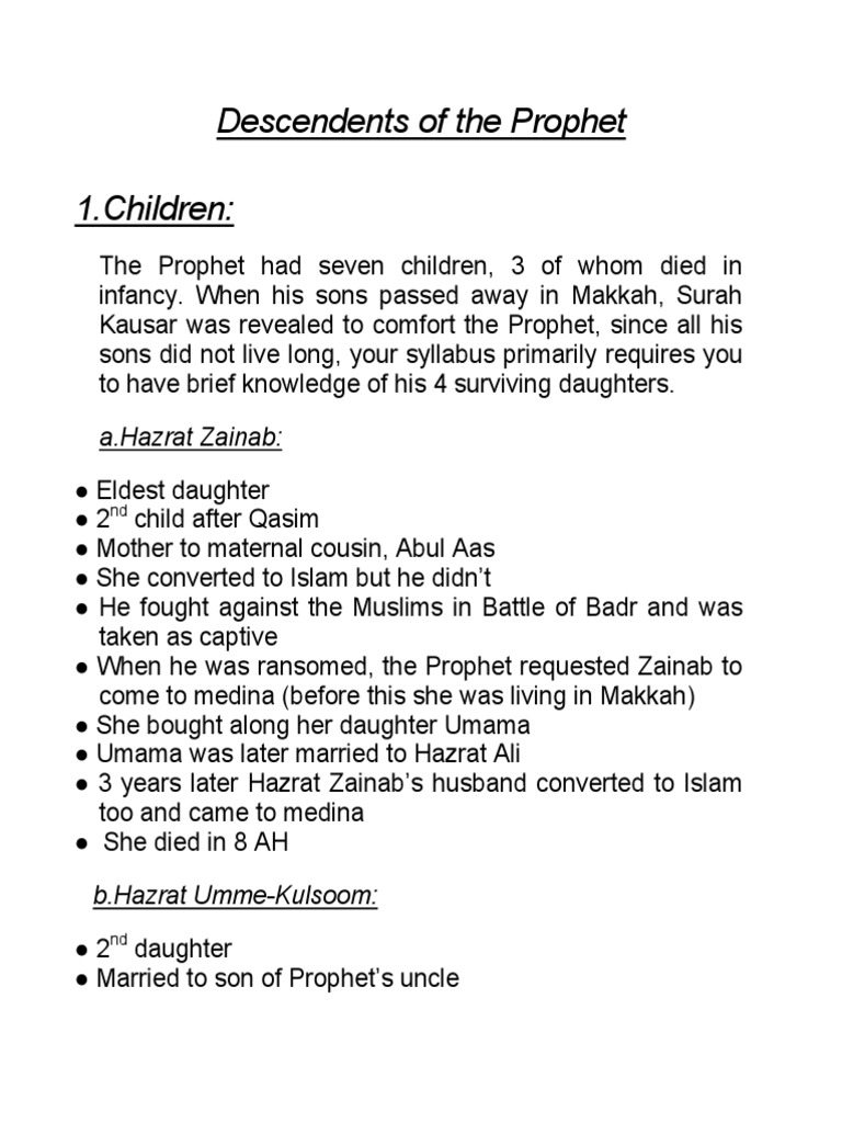 Descendents of The Prophet | PDF | Husayn Ibn Ali | Muhammad