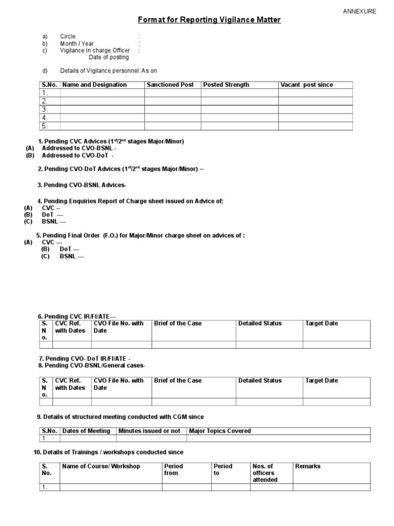 Format For Reporting Vigilance Matter: ST ND | PDF | Government | Business