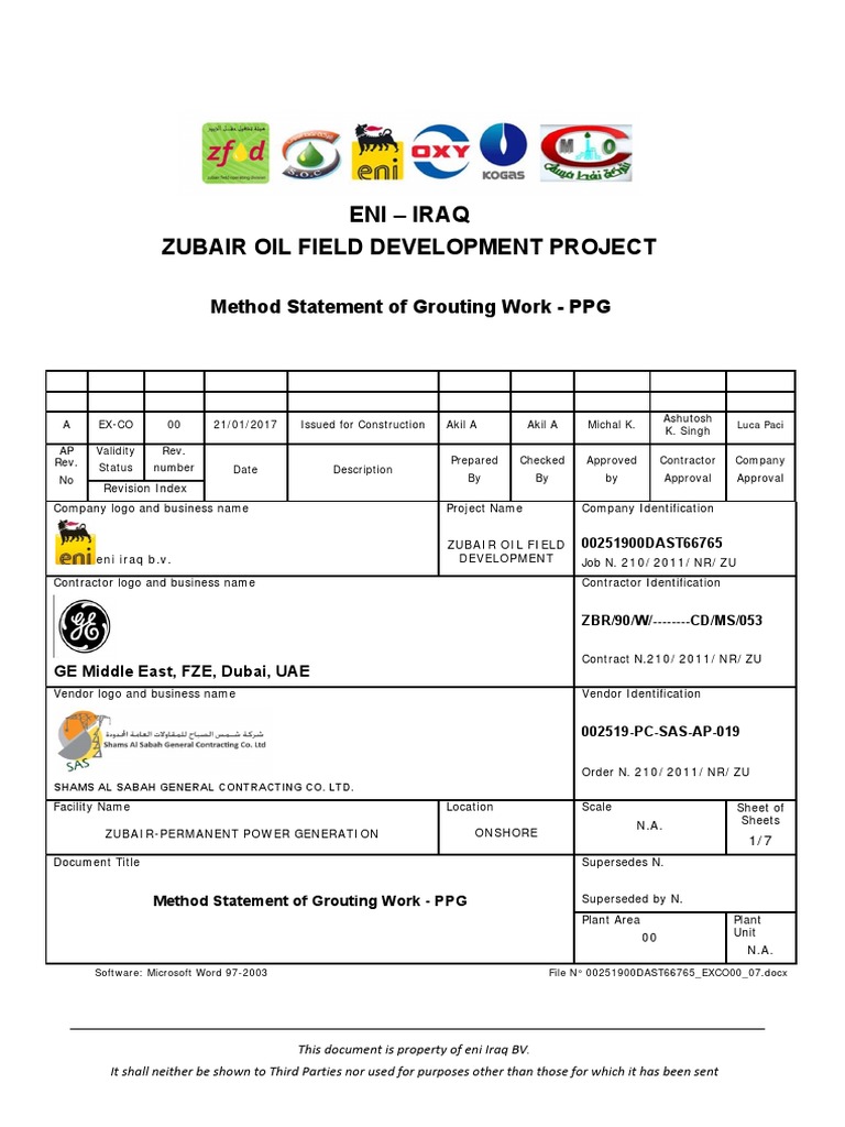 method of statement for grouting | Quality Assurance | Concrete