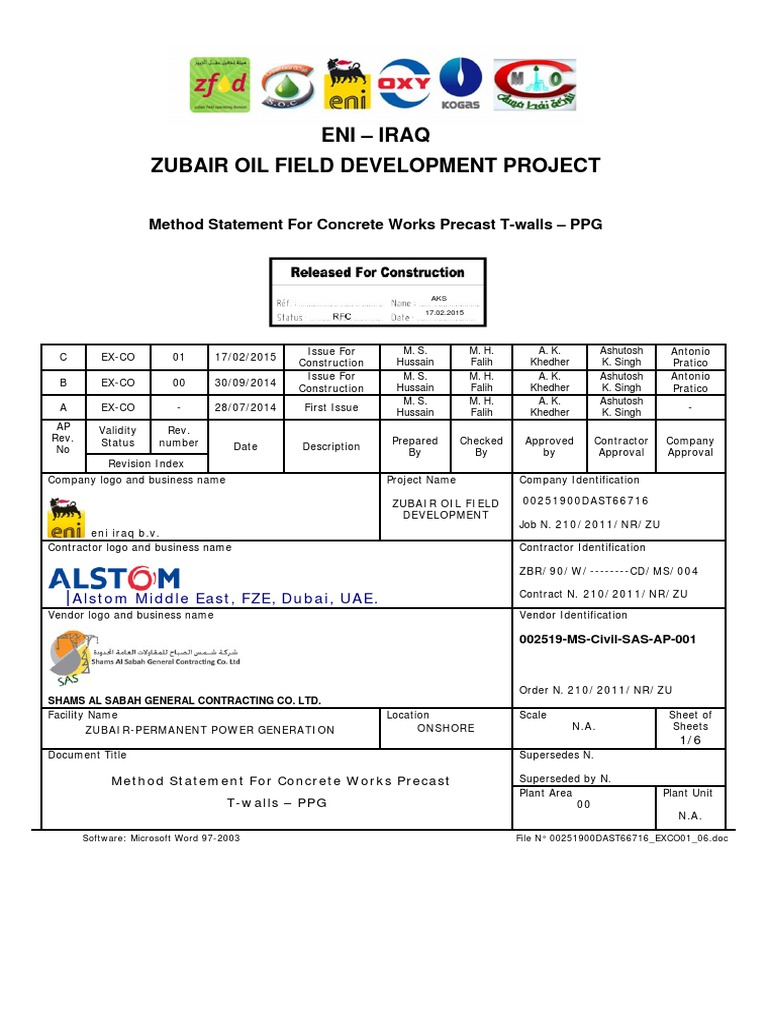Method of Statement For Concrete T Walls | PDF | Concrete | Economic ...