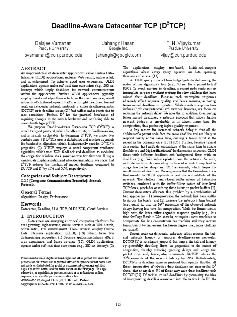 Deadline-Aware Datacenter TCP | PDF | Network Congestion | Computer Network