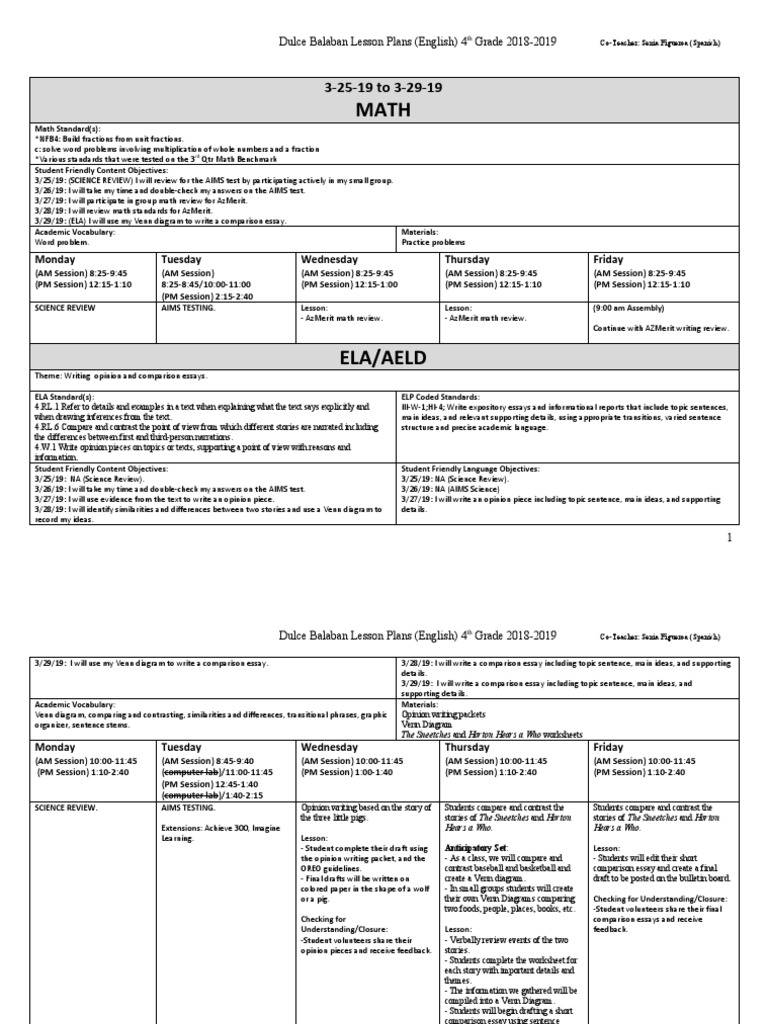 Lesson Plans Mar 25-29 English | PDF | Essays | Narration