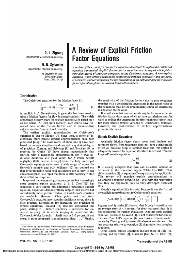 A Review of Explicit Friction Factor Equations | PDF | Liquids | Dynamics (Mechanics)